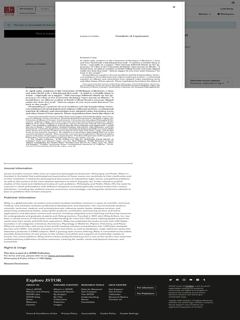 Freedom of Expression On JSTOR | PDF | Libraries | Academic Journal