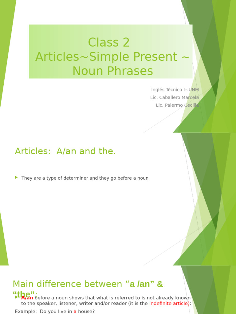 Class 2 Nounphrases Part 1 Articles Simple Present | PDF | Noun ...