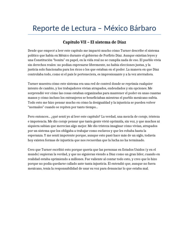 Reporte Lectura Mexico Barbaro Capitulo VII | PDF
