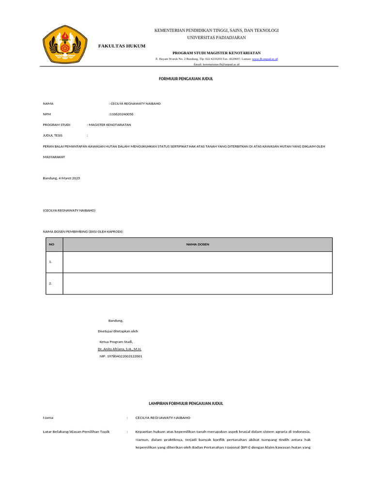 Form Pengajuan Judul 1 | PDF