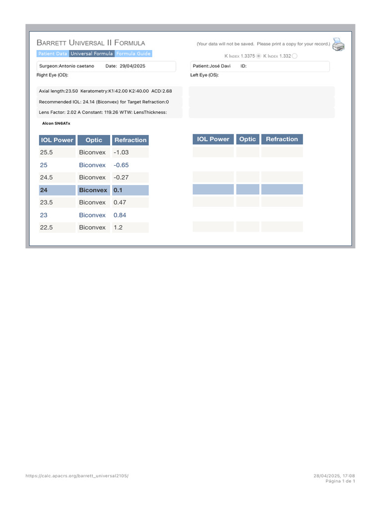 Barrett Universal II Formula V1.05 | PDF