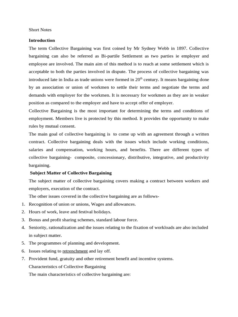 Short Notes Labour Laws Unit 1 | PDF | Strike Action | Collective ...