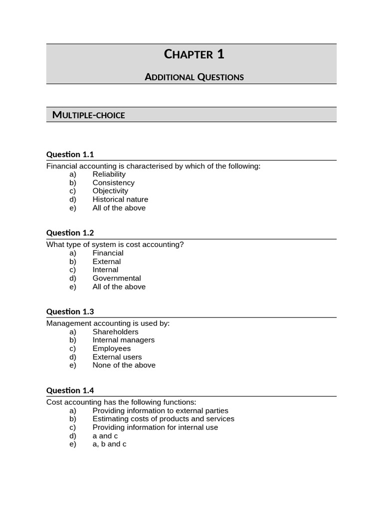 CAMA - Chapter 1 Questions | PDF | Accounting | Management Accounting