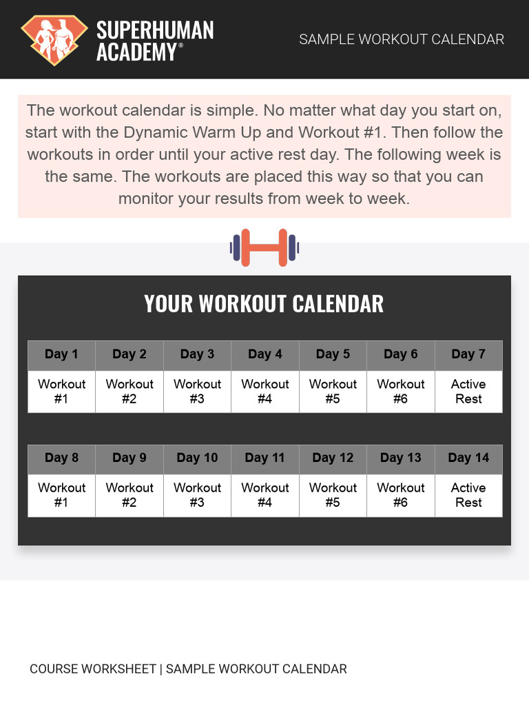 s07 E12 WORKSHEET - Sample Workout Calendar | PDF