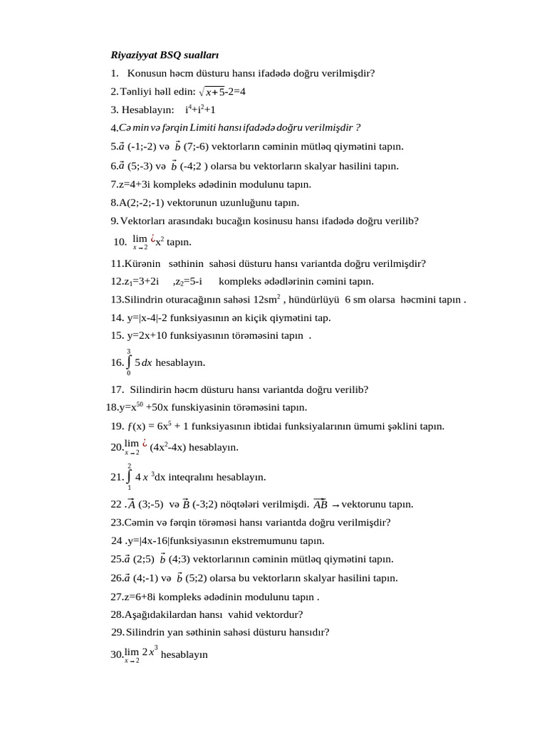 BSQ Suallari 2025 | PDF