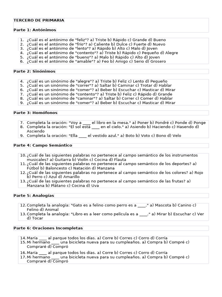 Tercero De Primaria Pdf