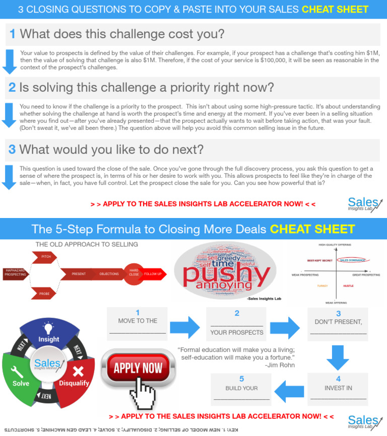 3 Closing Questions 5 Steps Cheat Sheet | PDF