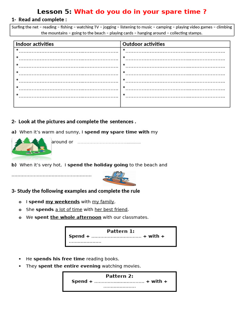Spare Time Activities and Exercises | PDF