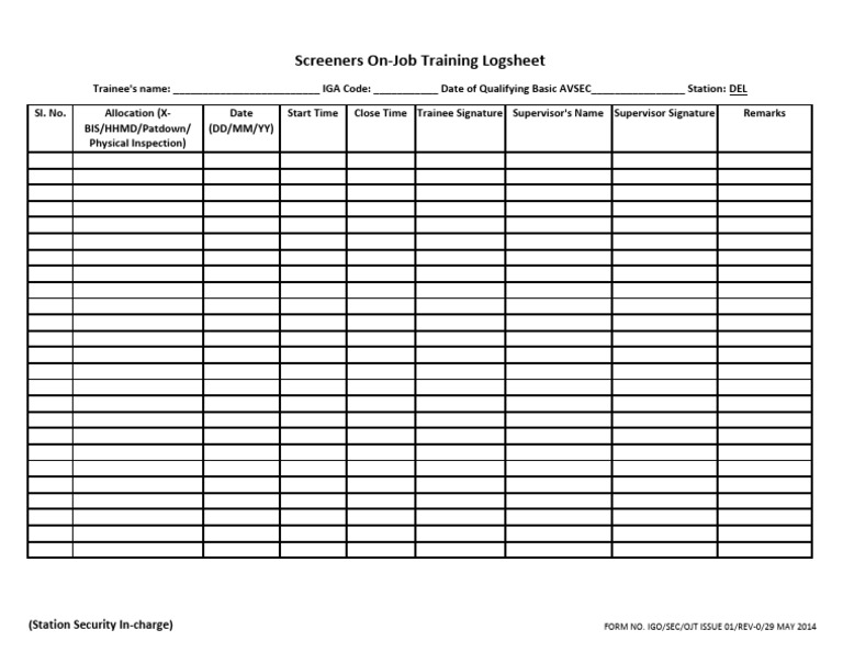 On-Job Training Logsheet for Screeners | PDF