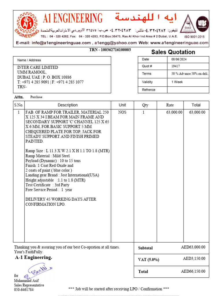 Est 19417 From A1 Engineering 14376 | PDF