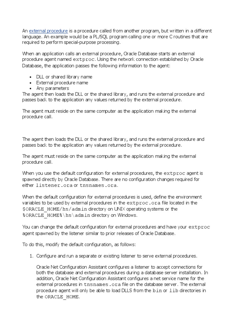 External Procedure | PDF | Oracle Database | Library (Computing)