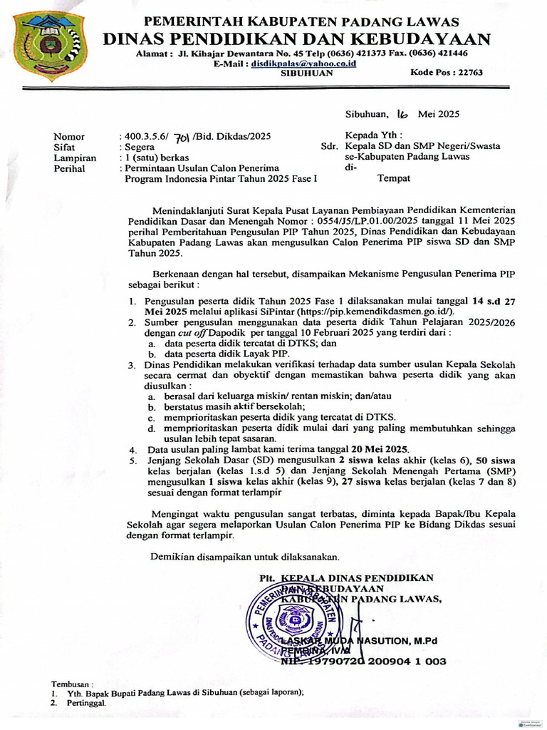 Permintaan Usulan Calon PIP Fase I | PDF