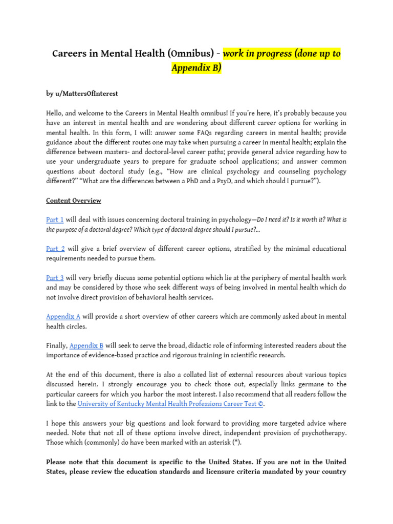 Exploring Careers in Mental Health | PDF | Psychotherapy | Psychologist