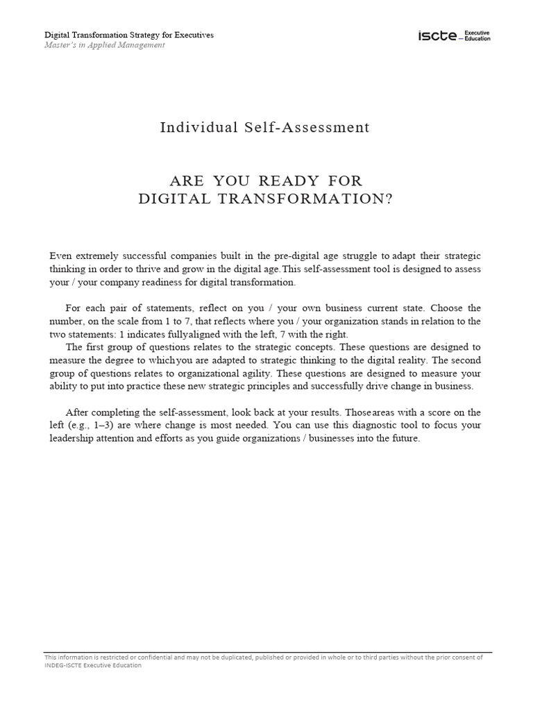 Self Assessment - Digital Transformation - RGB 2023 | PDF | Brand ...