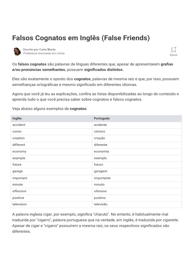 False Cognates Today's Class | PDF | Linguística