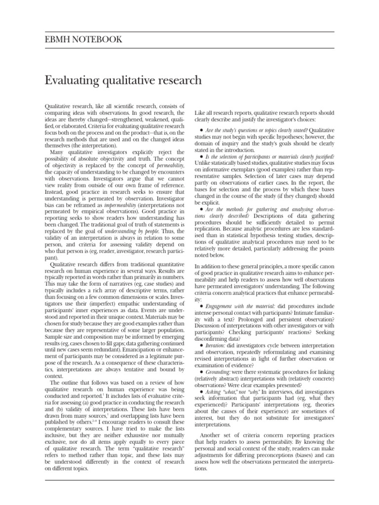 Evaluating Qualitative Research | PDF | Qualitative Research | Validity (Statistics)