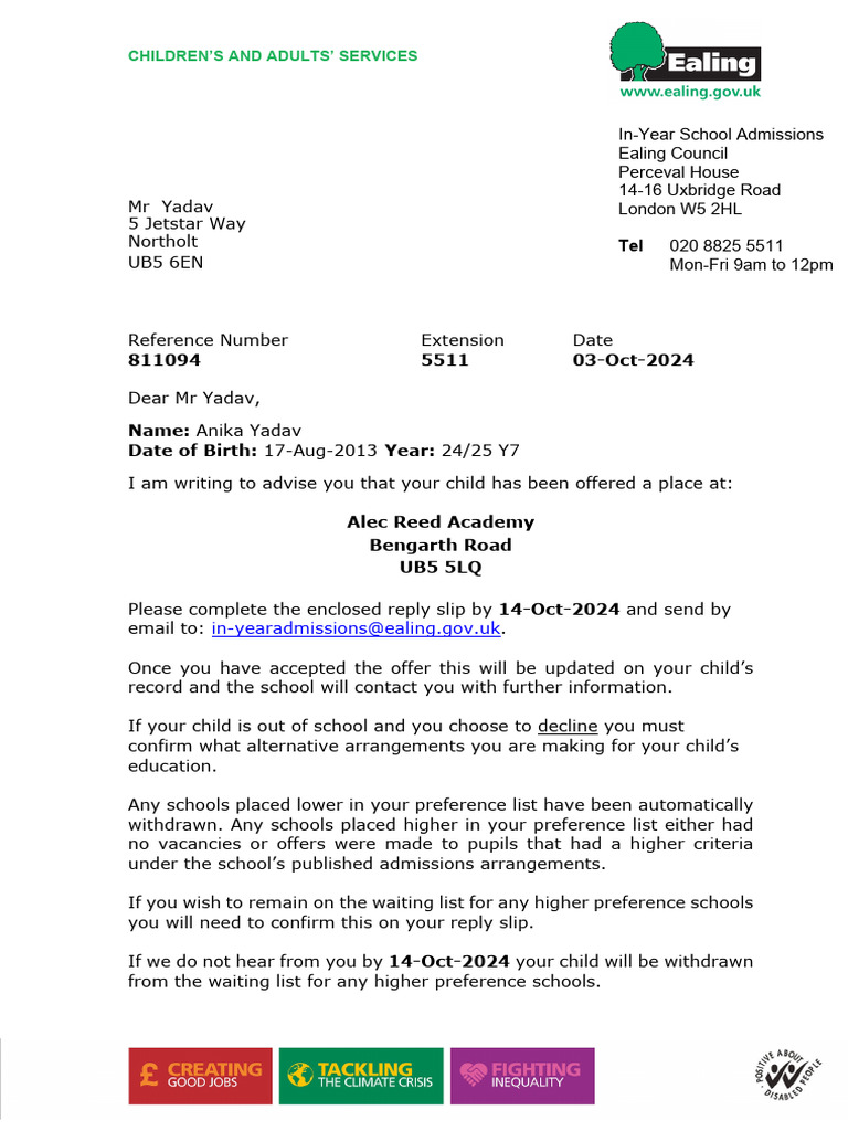 Anika Alec Reed Academy Form | PDF