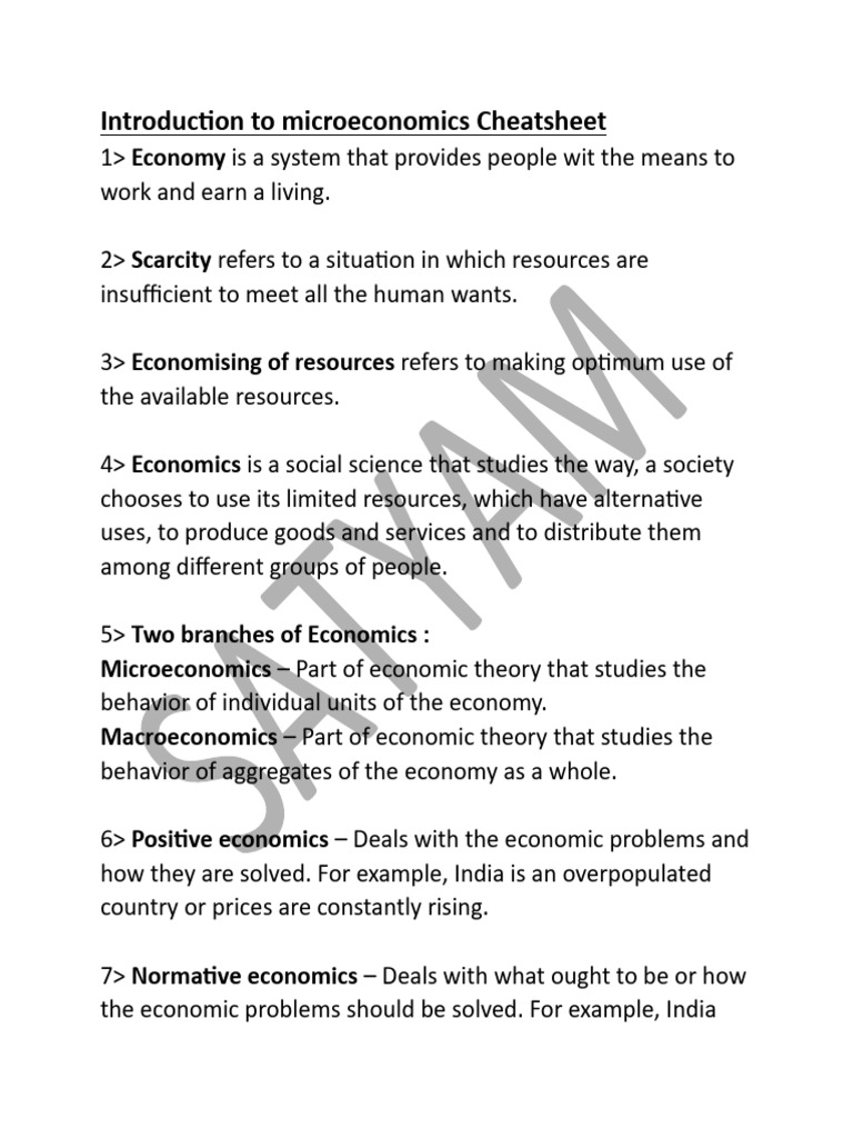 Introduction To Microeconomics Cheatsheet @ajnabijee | PDF | Economies | Economics