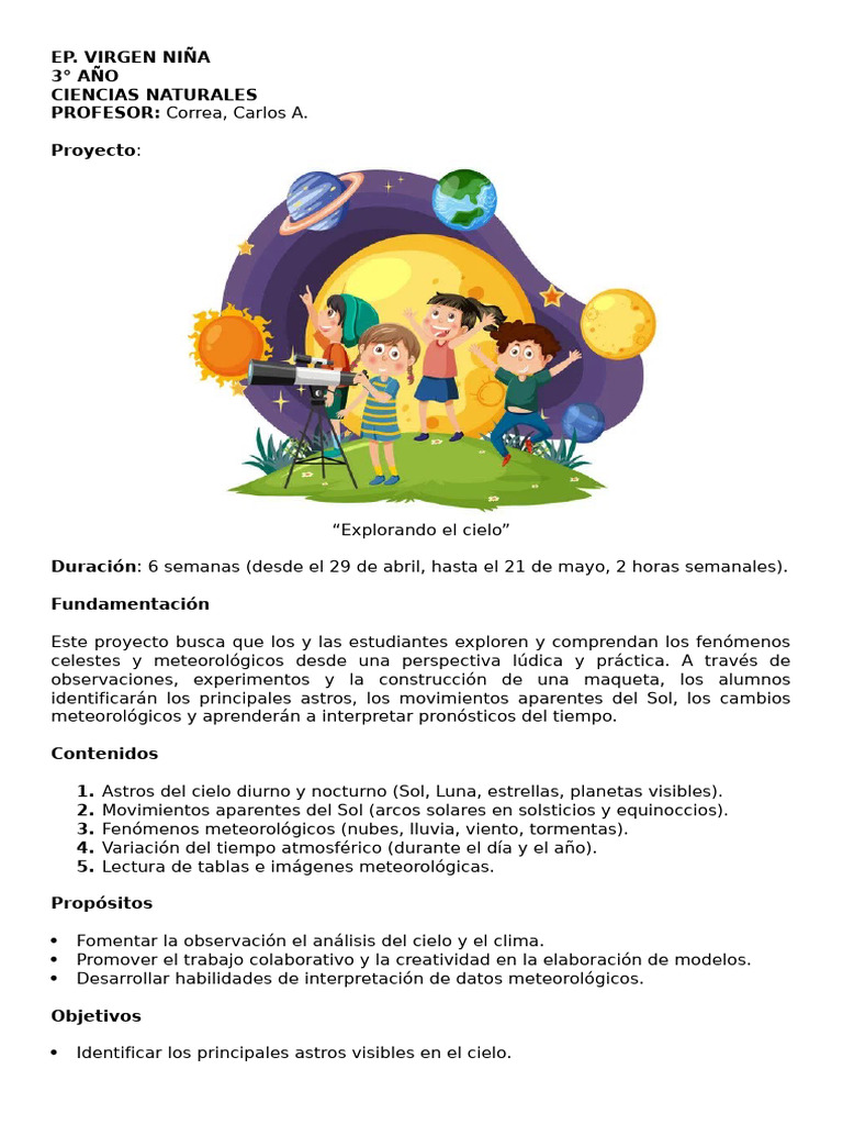 Proyecto "Explorando el Cielo" 3° Año | PDF | Nube | Cielo