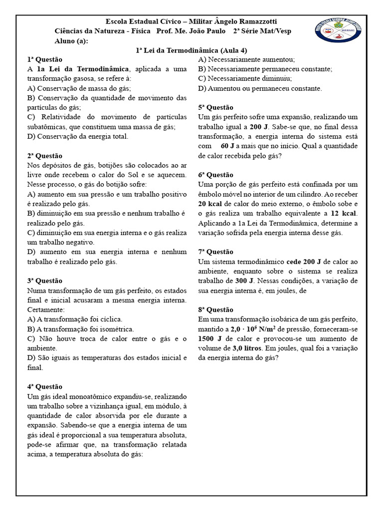 Aula 4 1 Lei Da Termodinamica | PDF | Termodinâmica | Gases