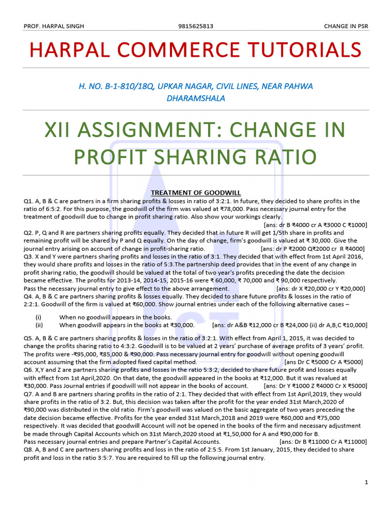 Change in Profit Sharing Ratio | PDF | Book Value | Balance Sheet