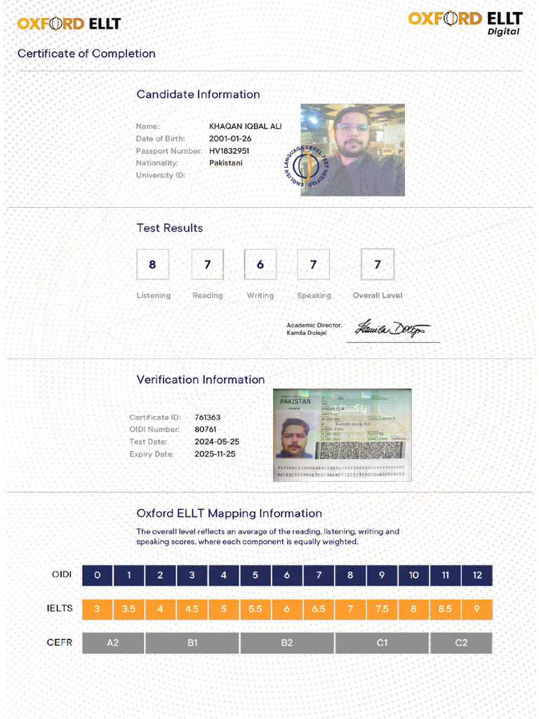 Oxford Ellt Certificate Khaqan Iqbal Ali 761363 | PDF