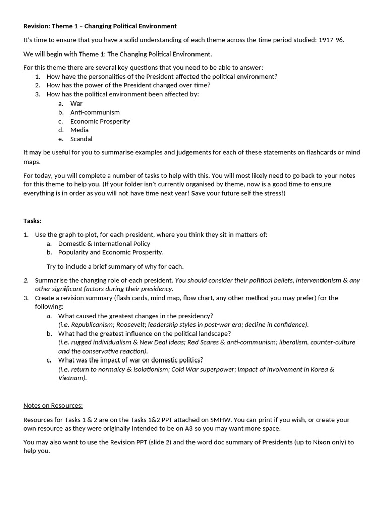 Lesson Instructions - Theme 1 Revision | PDF