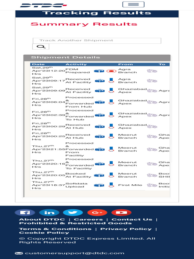DTDC Global Shipment Tracking Details | PDF