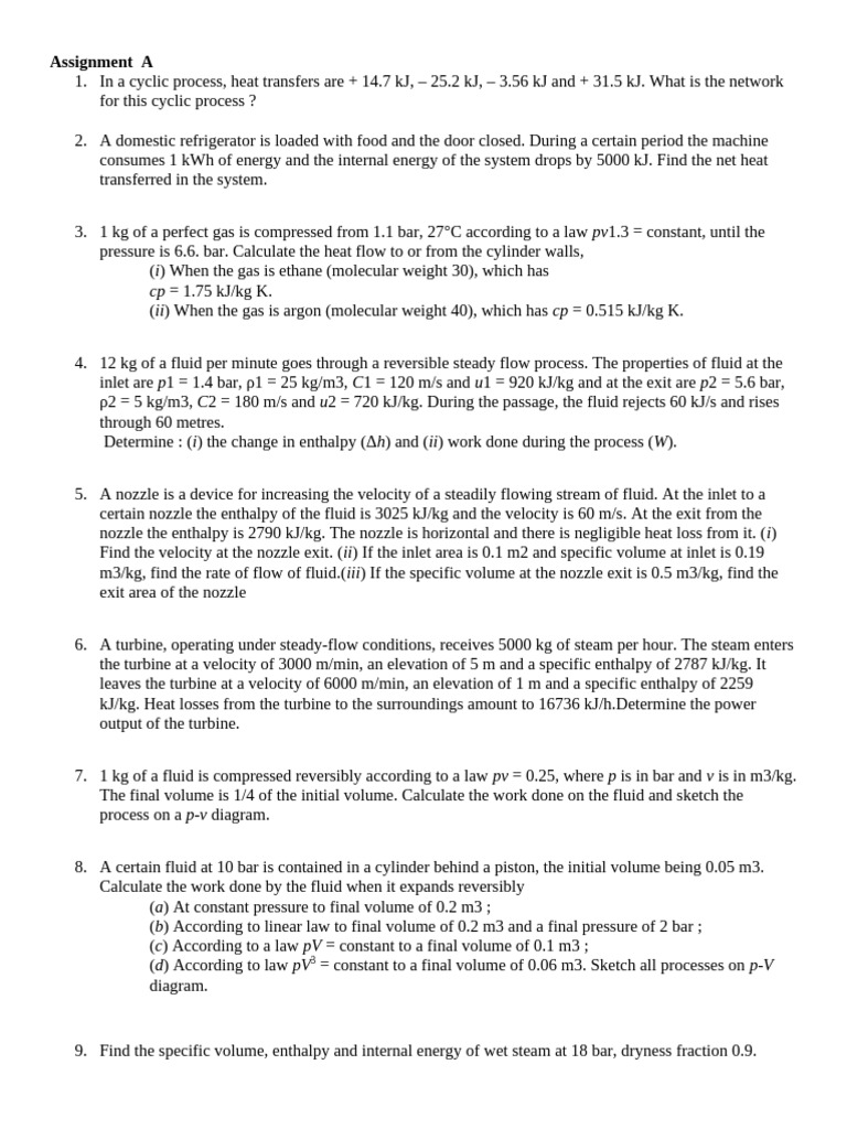 THERMO Assignment A and B | PDF | Enthalpy | Gases