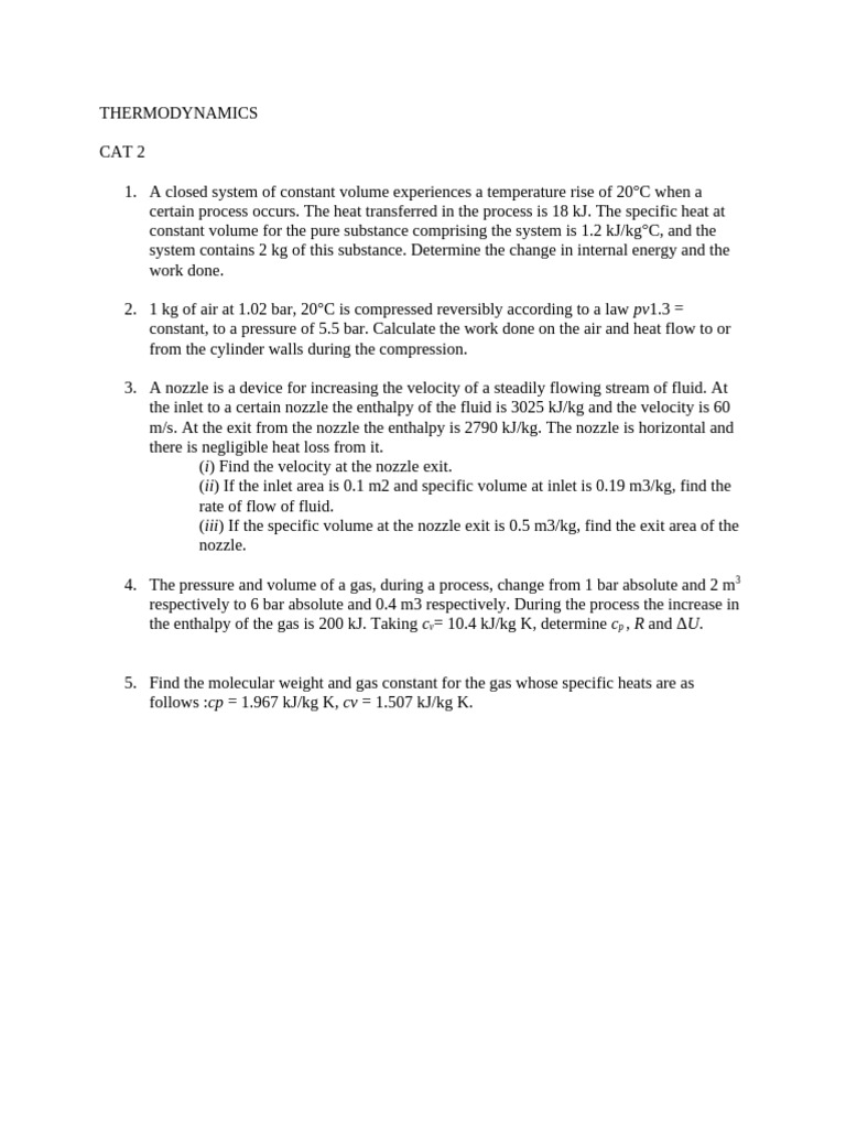 Cat 2 Thermodynamics | PDF