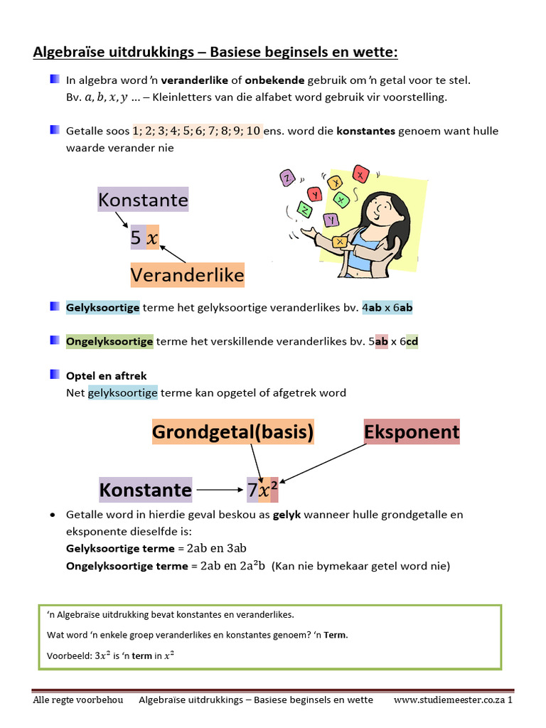 Algebraïse Uitdrukkings - Basiese Beginsels en Wette | PDF