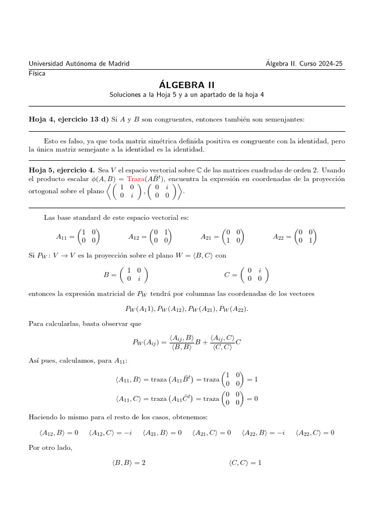 Soluciones Hoja5 2425 Alg2fis | PDF | Matriz (Matemáticas) | Física Matemática