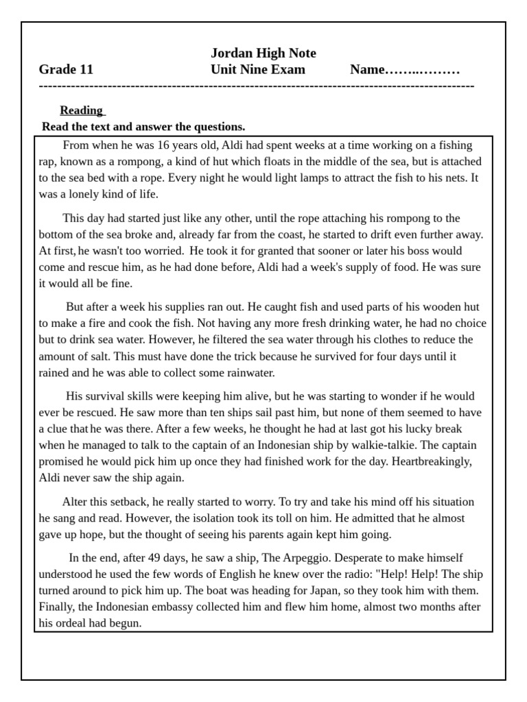 unit 9 exam high note 11 | PDF