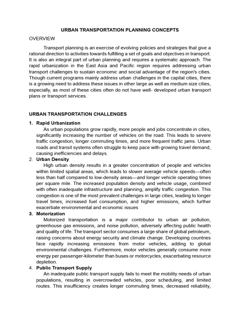 Urban Transportation Planning Concepts Report | PDF | Transport ...