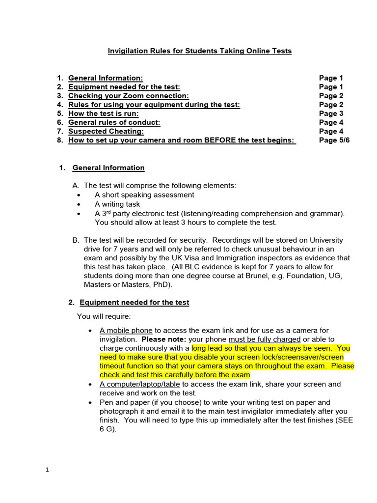 Online Test Rules for Students | PDF