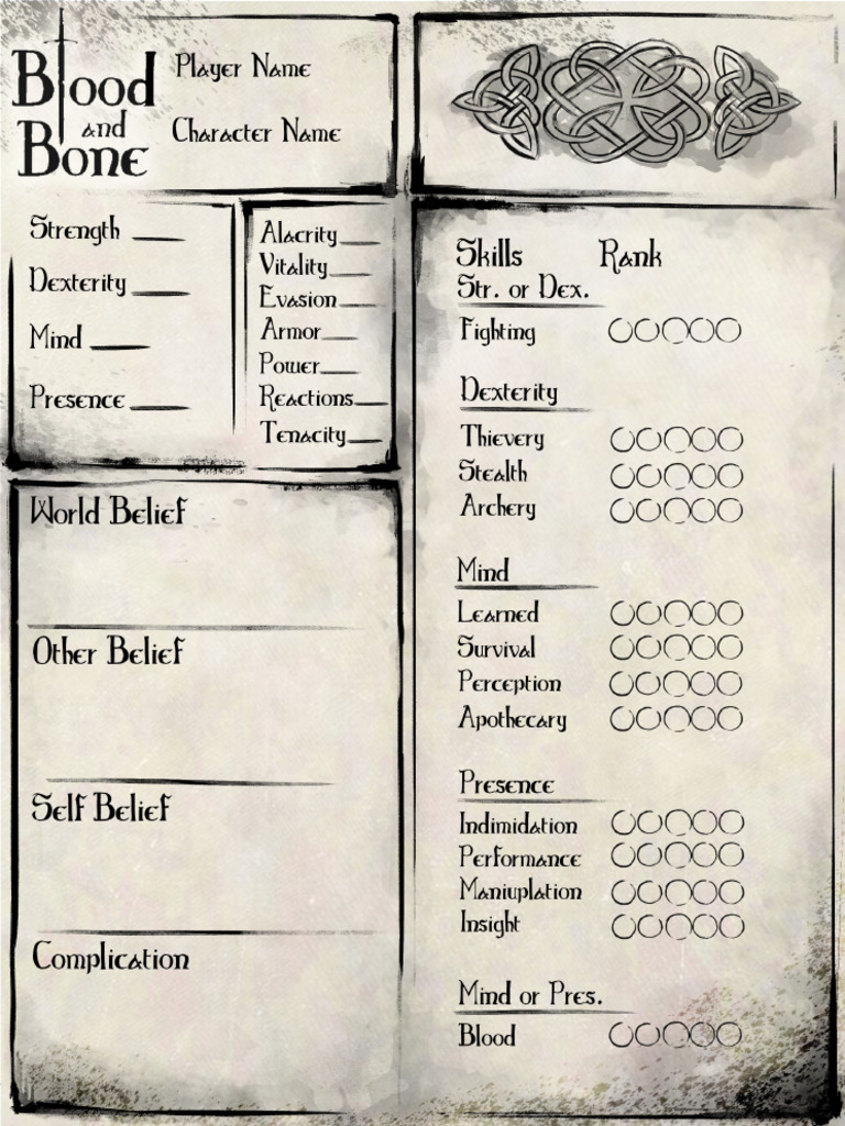 Blood and Bone Character Sheet | PDF
