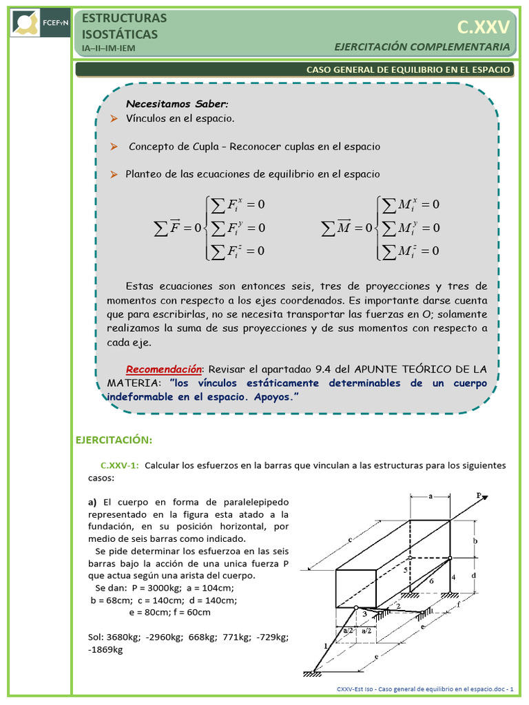 CXXV-Est Iso - Caso General de Equilibrio en El Espacio | PDF | Ingeniería mecánica | Mecánica