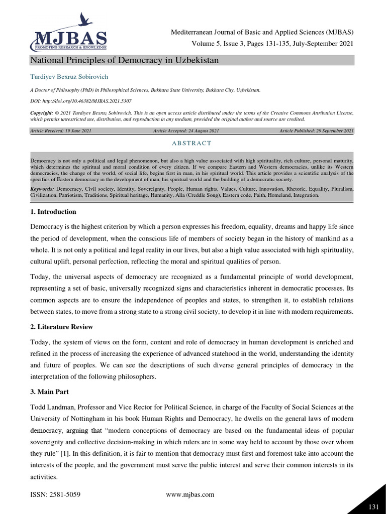 National Principles of Democracy in Uzbe | PDF | Democracy | Political ...
