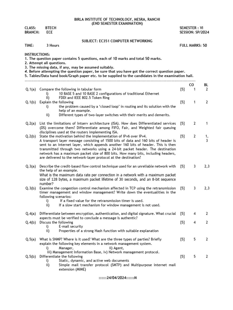 Ec351 Computer Networking | PDF | Computer Network | Computer Engineering