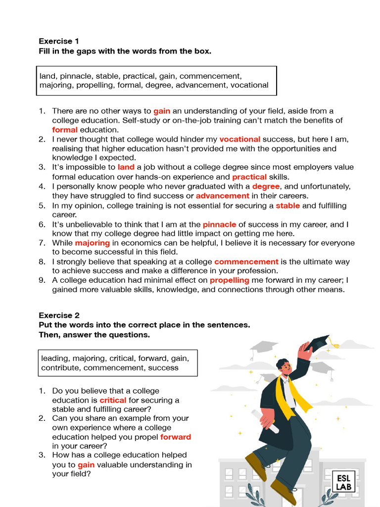 College Degree Worksheet T | PDF | Knowledge | Learning