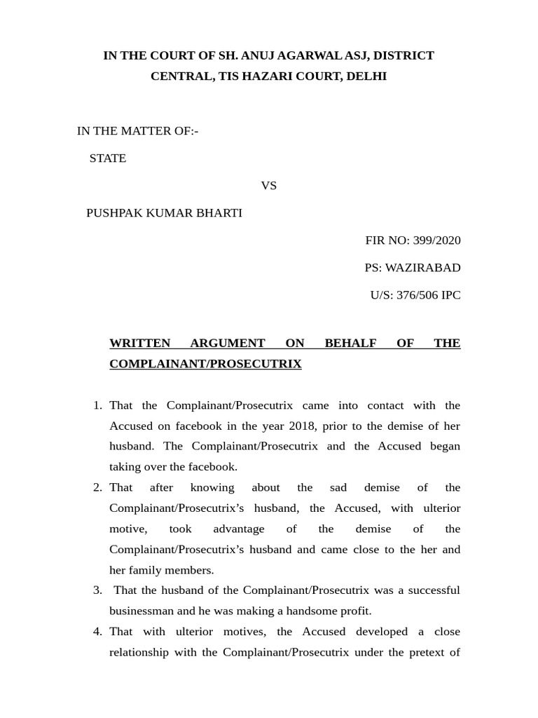 FINAL ARGUMENT PUSHPAK KUMAR BHARTI | PDF | Crimes | Crime & Violence