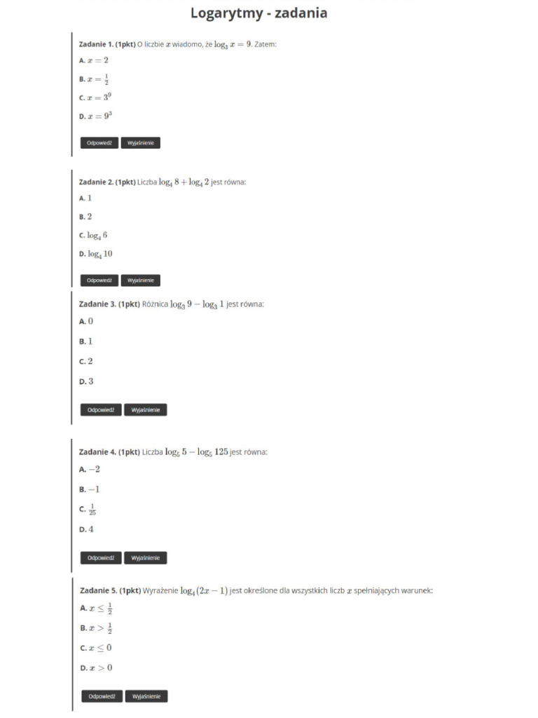 Logarytmy I Funkcje Zadania | PDF