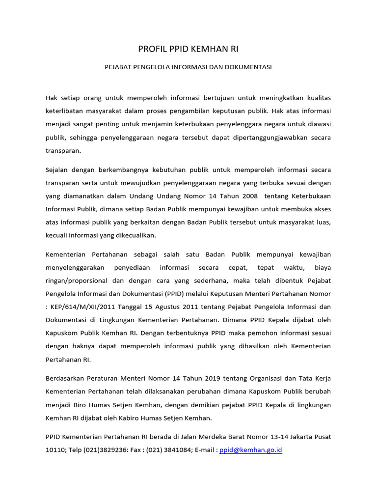 Profil Ppid Kemhan Ri | PDF