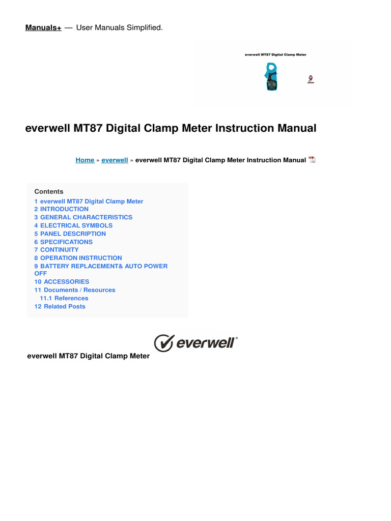 mt87 Digital Clamp Meter Manual | PDF | Power Supply | Alternating Current