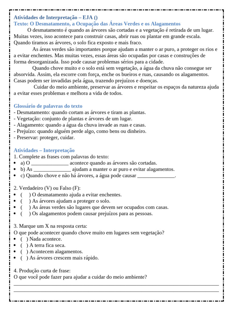 Atividade - EJA - Desmatamento EJA | PDF