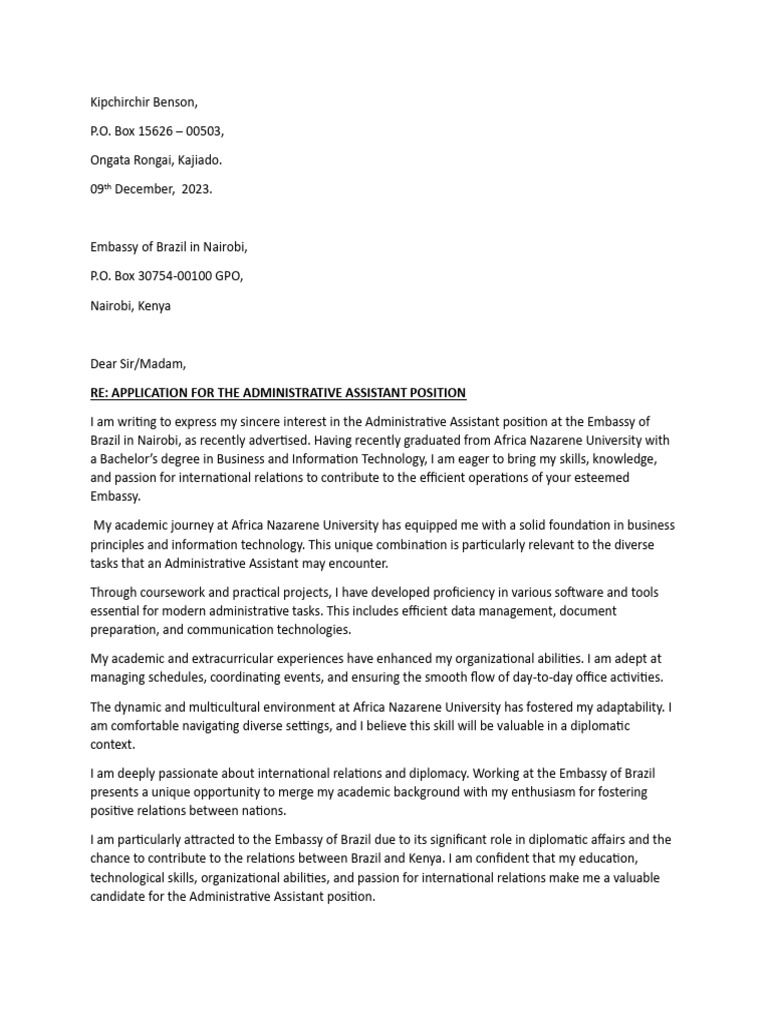 Cover Letter Brazil Embassy | PDF