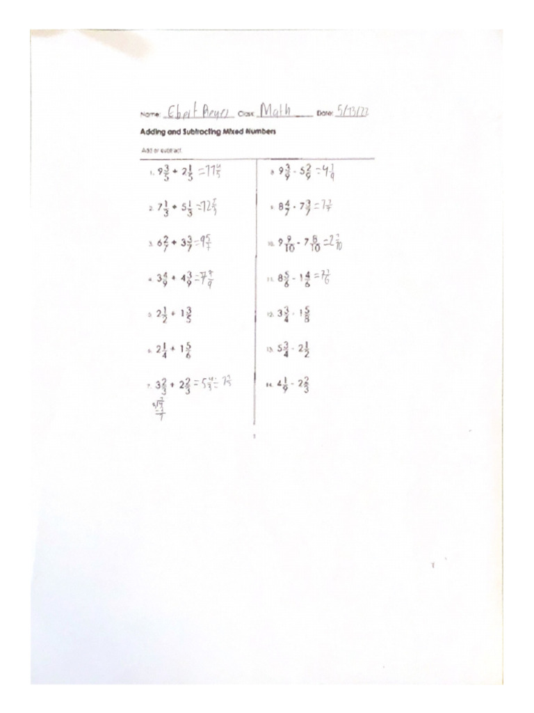 Math Mixed Fractions Worksheet | PDF