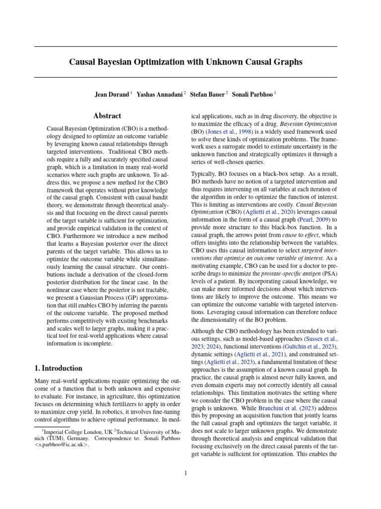 Causal Bayesian Optimization With Unknown Causal Graphs: Jean Durand Yashas Annadani Stefan ...