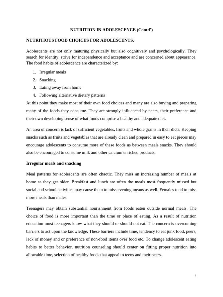 NUTRITION IN ADOLESCENCE 2-Abridged | PDF | Adolescence | Meal