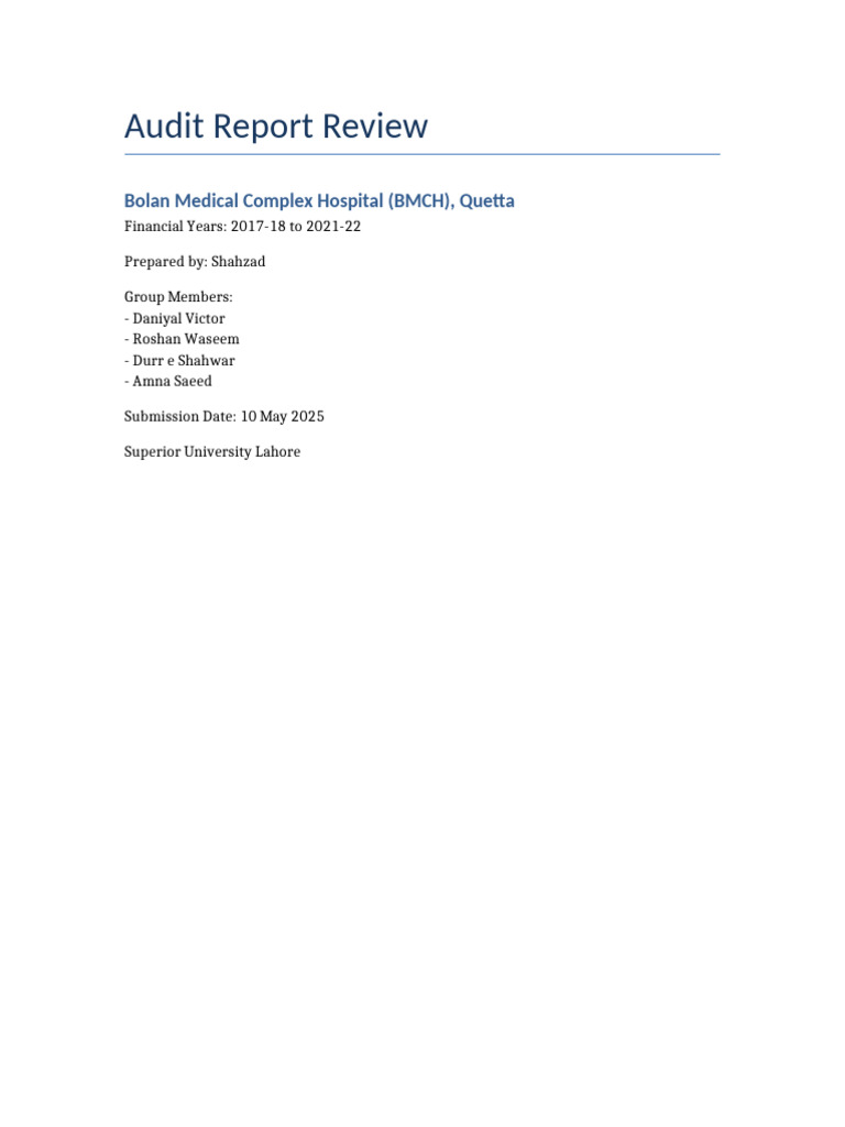 Audit Report BMCH Final With Tables | PDF | Audit | Procurement